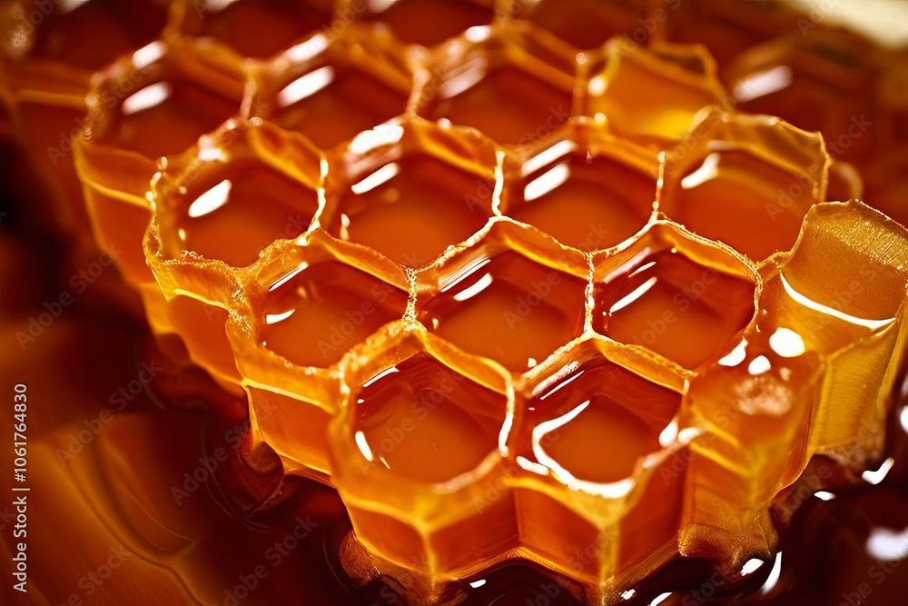 honeycomb hexagonal wax cells varying slightly in size and colo Stock ...