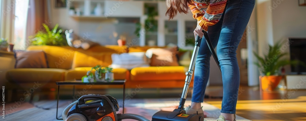 The picture about skillful householder use cleaner cleaning floor of ...