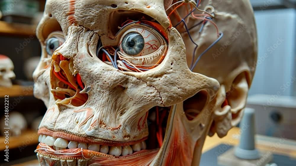 A hyper-realistic human skull model highlights its complex anatomical ...
