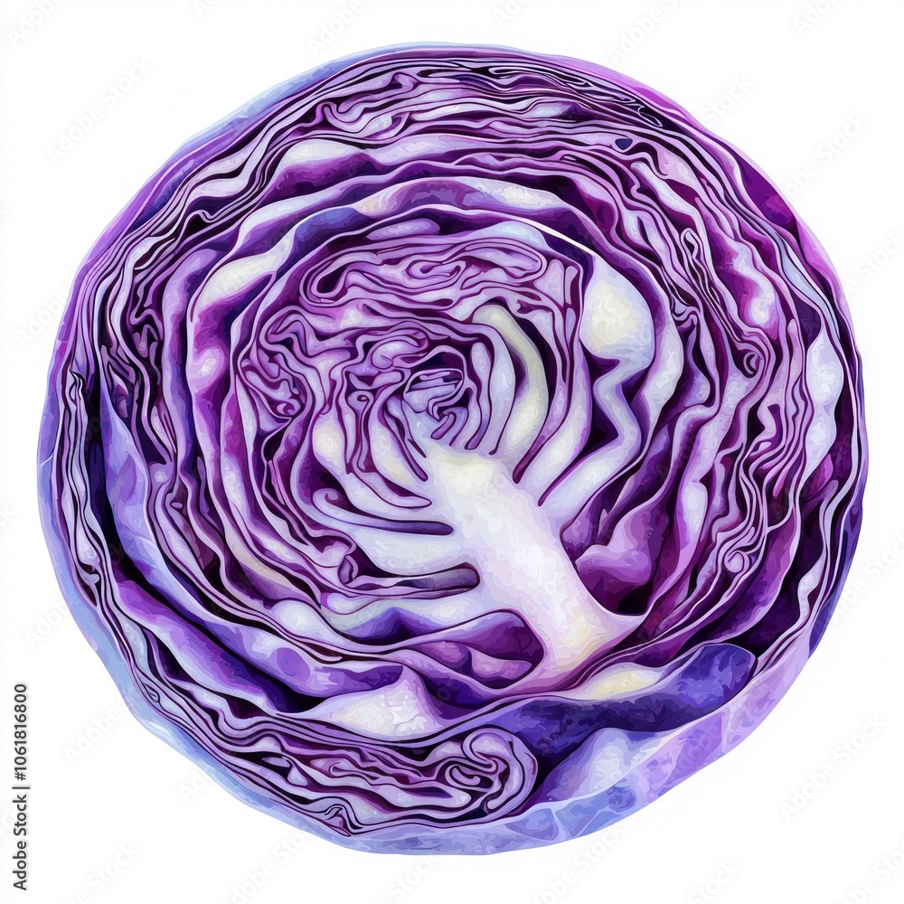 artwork depicts minimalist representation red cabbage shape featuring ...