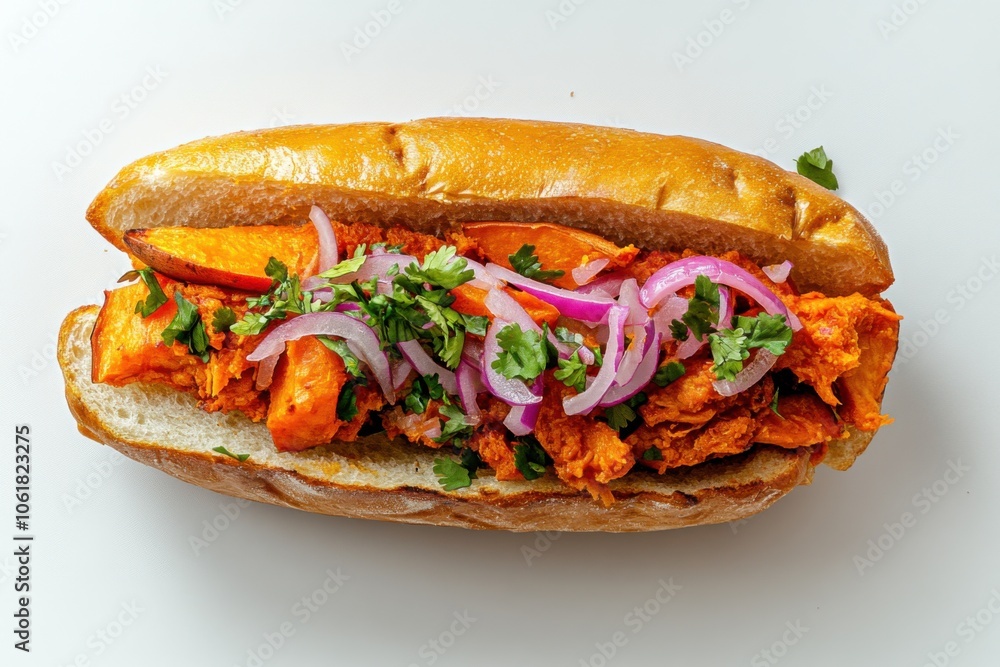 Peruvian Chicharron Delight on Crusty French Bread Stock Illustration ...