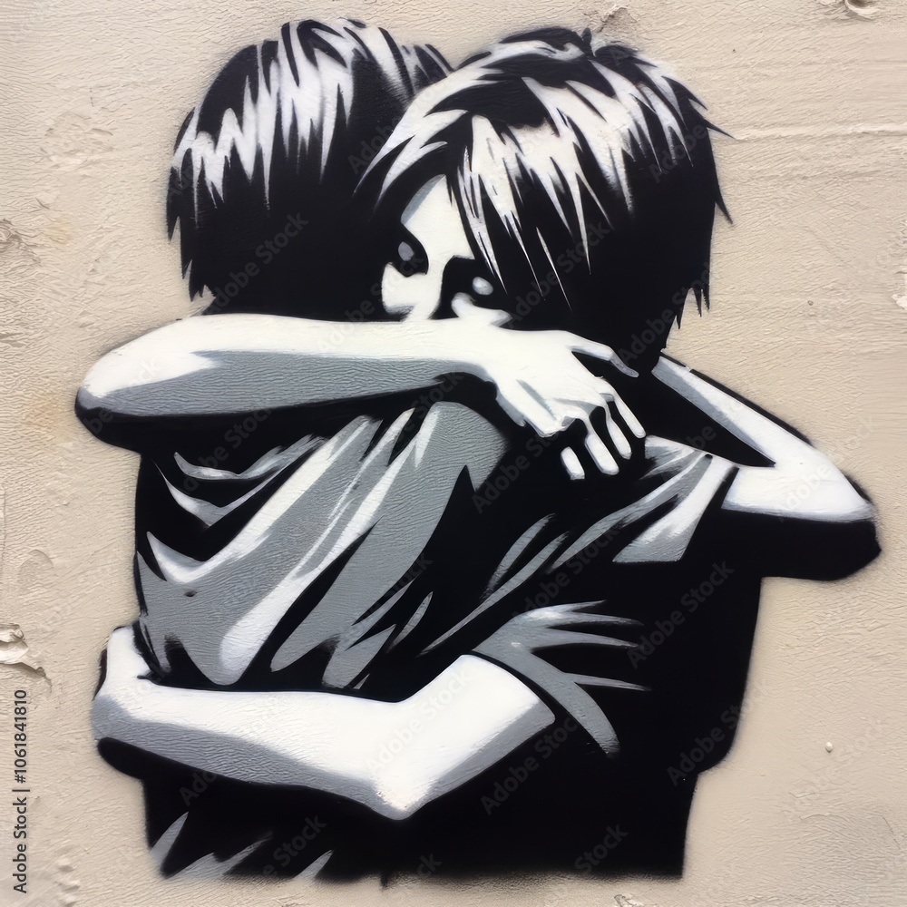 Stencil Art Hug The hug is depicted as a stencil artwork with s Stock ...