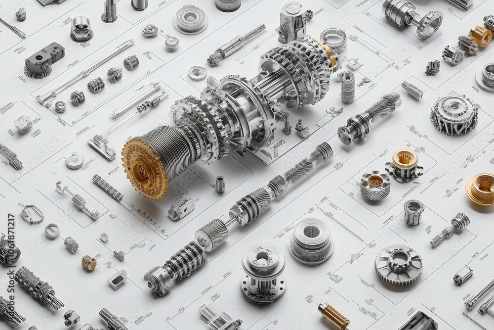 A detailed exploded diagram of a machine's differential gear assembly ...