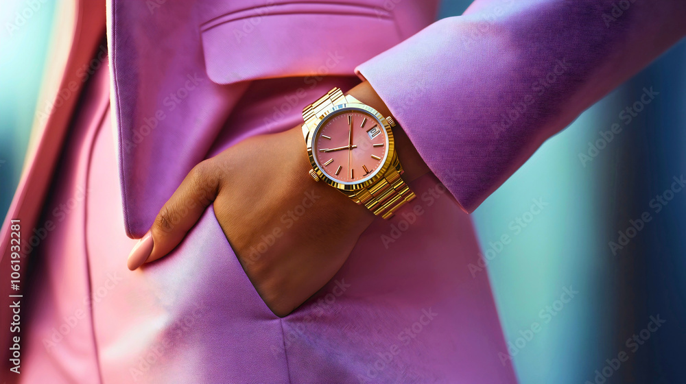 Elegant businesswoman wearing stylish wristwatch, closeup of modern ...