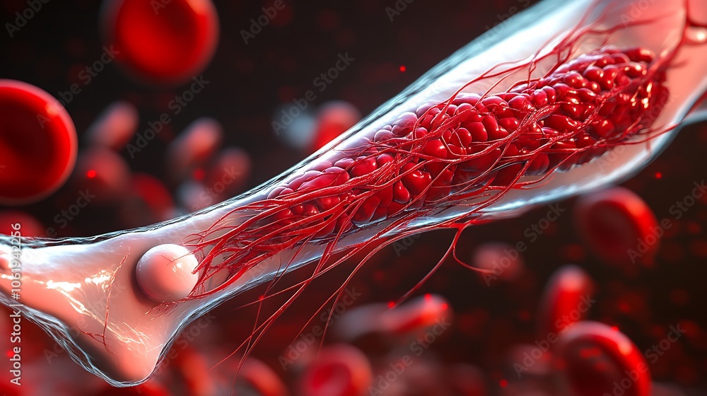 High-resolution 3D illustration showing detailed blood cells and clot ...