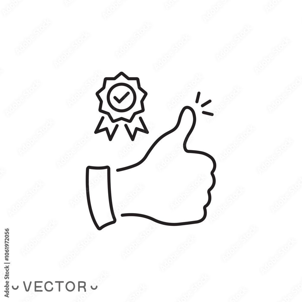 positive approval icon, good feedback, like recommend, thumbs up with ...