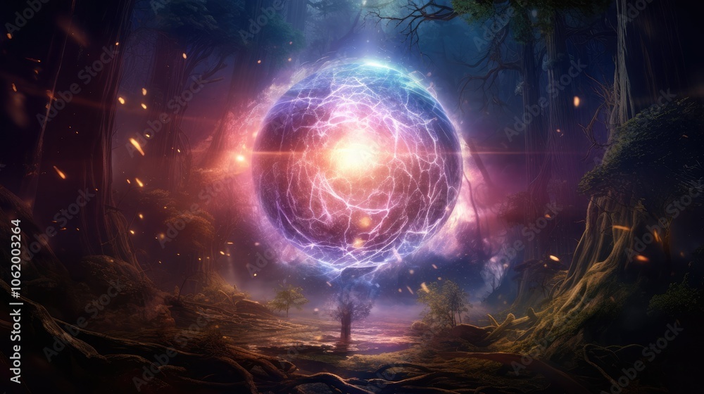 Create a fantasy scene where a magical explosion occurs, with swirling ...