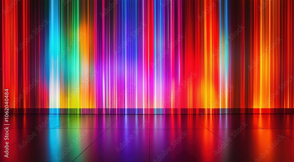 Colorful, multi-colored strip of light is projected on the floor. The ...