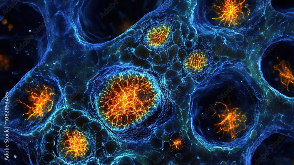 Microscopic view of a cell undergoing apoptosis, with visible shrinking ...