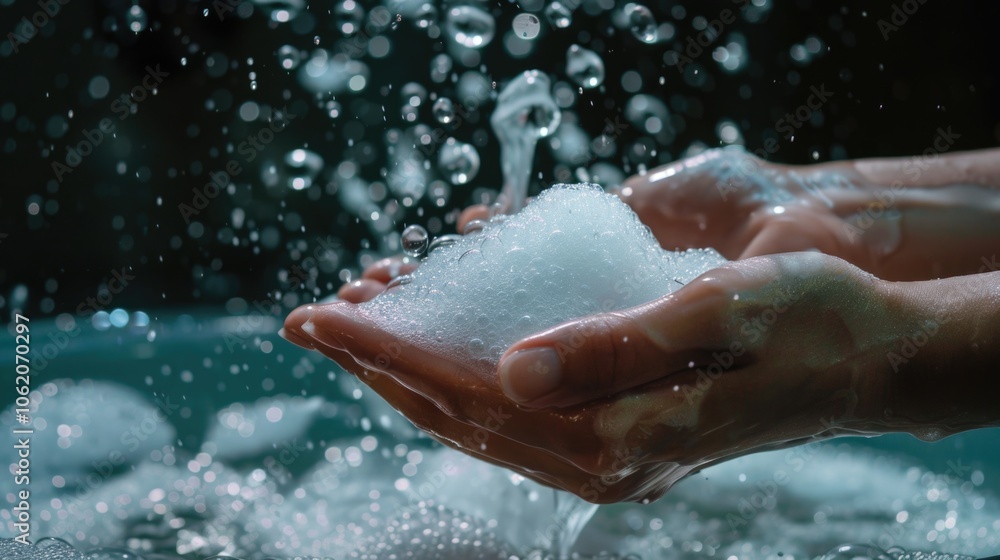 Washing hands with soap and water, generating bubbles for effective ...