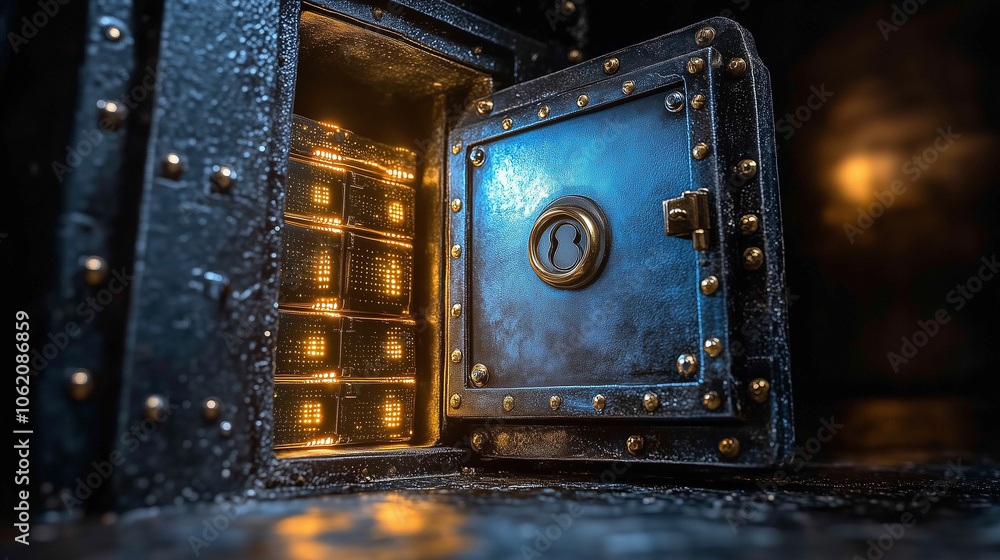The Vault Unlocked: Treasure Revealed - A vintage, weathered steel vault door swings open ...