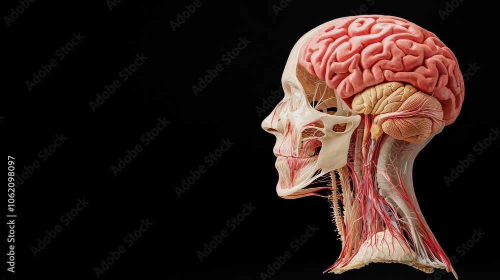 3D rendering of a medical illustration showing nerves connecting the ...