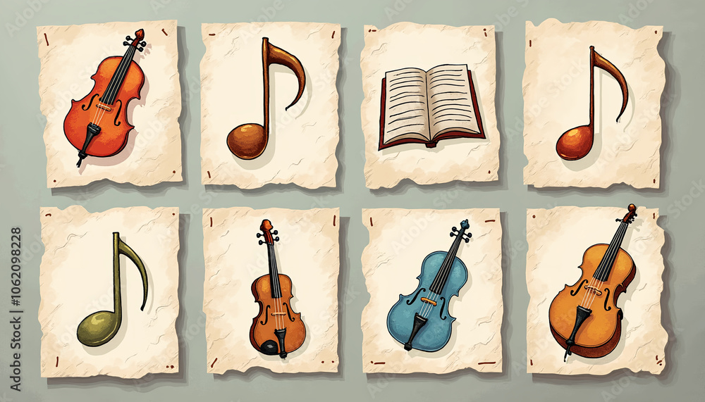 Illustrated Music Learning Flashcards with Textured Paper Effect paper ...