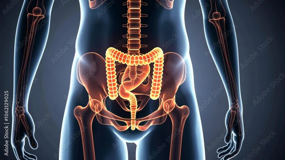 This detailed illustration focuses on the human pelvic area, showcasing ...