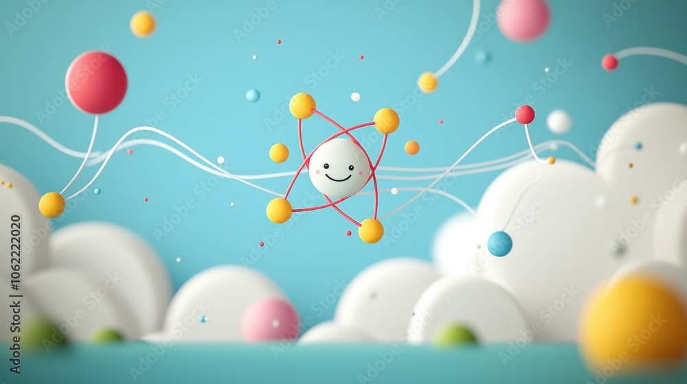 A cartoon depiction of an atom with a friendly face, making science ...