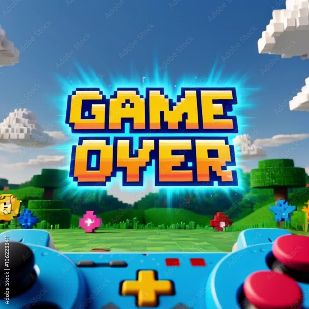 Vibrant 4K animated pixel art video featuring a retro 8-bit game ...