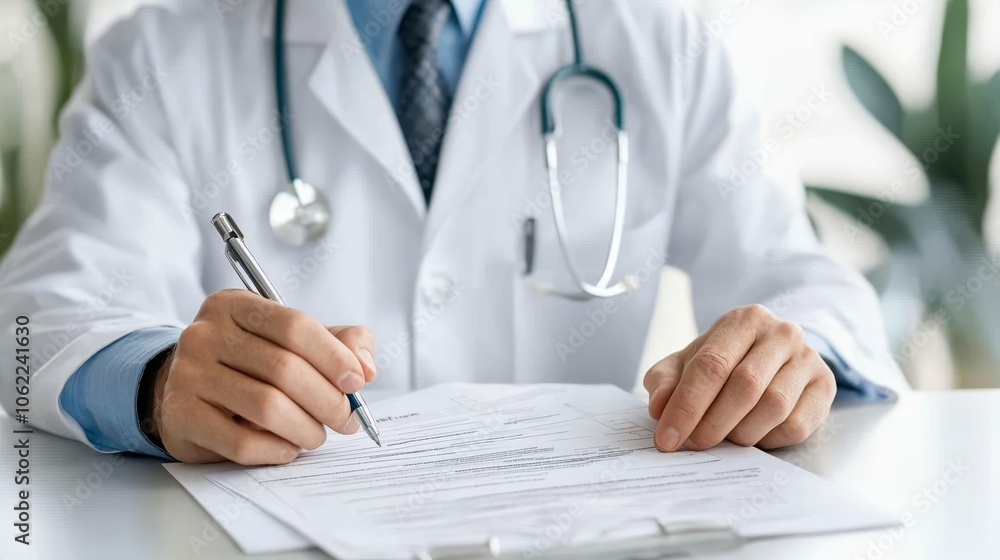 Doctor completing insurance forms, a depiction of the intersection of ...