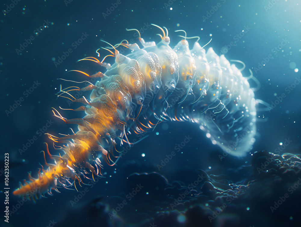 Antarctic Scale Worm, depicted in a close-up underwater view showcasing ...