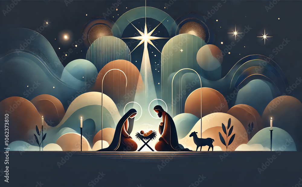 Nativity scene in Bethlehem. Watercolor painting. Christmas scene ...