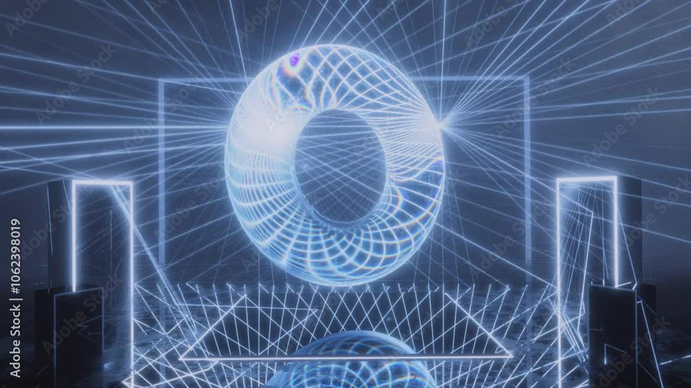 Futuristic Light Art Installation with Holographic Torus and Laser ...