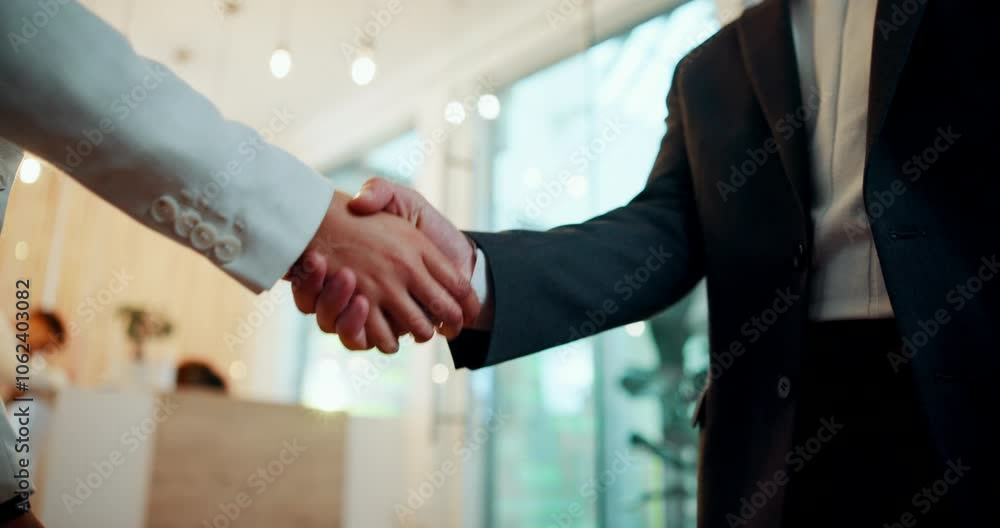 Business people, handshake and meeting in hotel for b2b, introduction ...