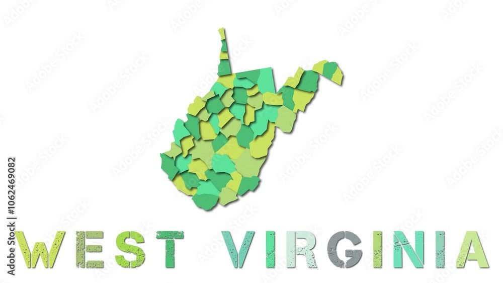 West Virginia map with paper regions. Animated us state map growing ...