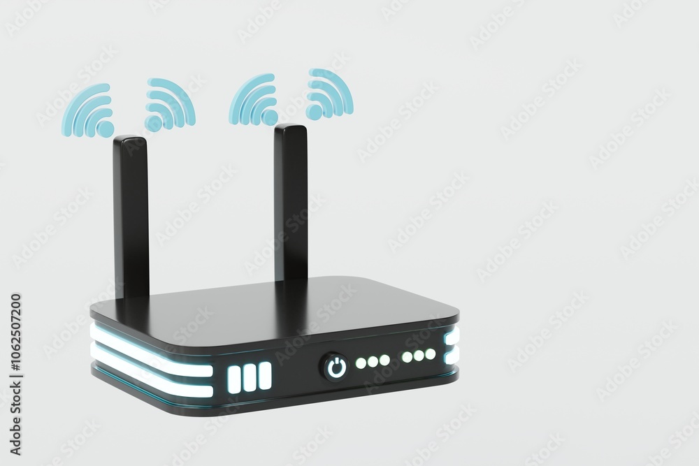 3D Realistic Wireless Internet Router with antennas icon. Minimal ...