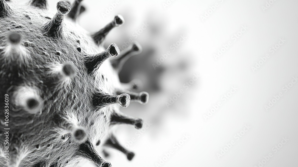 Virus particle, isolated, white background, close-up details on spiked ...