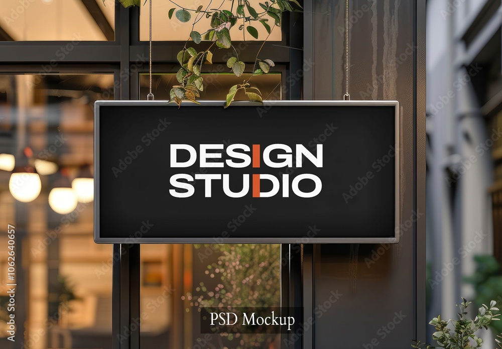 Hangign Shop Sign Mockup With Generative AI Stock Template | Adobe Stock