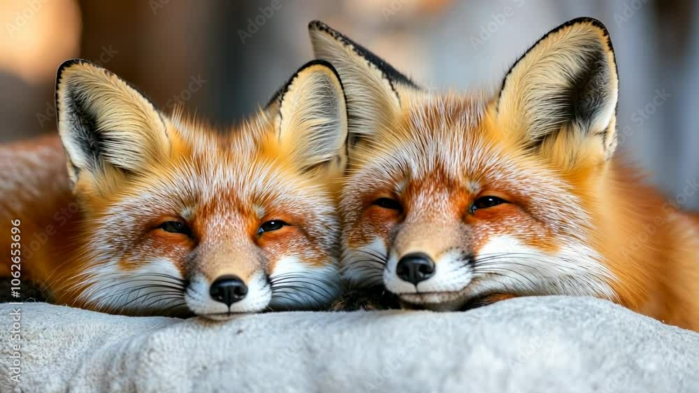 Two Red Foxes Resting Together, vulpes vulpes, fox family, wild animal ...