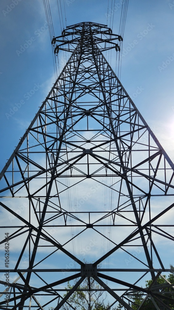 overhead electricity pylons. Lattice steel pylon. High voltage ...