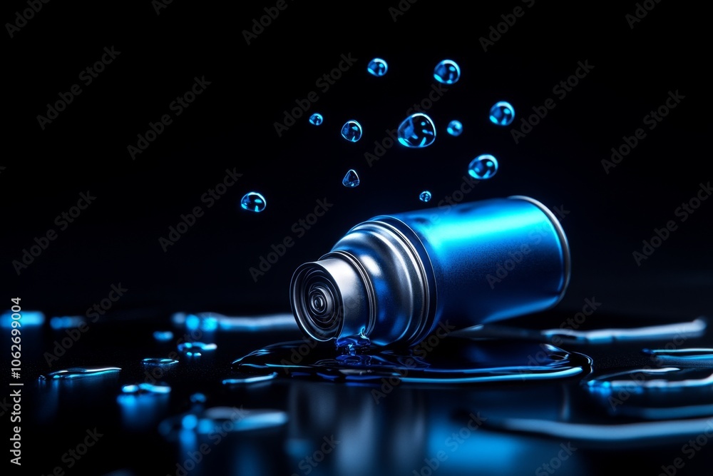 Minimalist outline of a spray can with a few drops of paint falling ...
