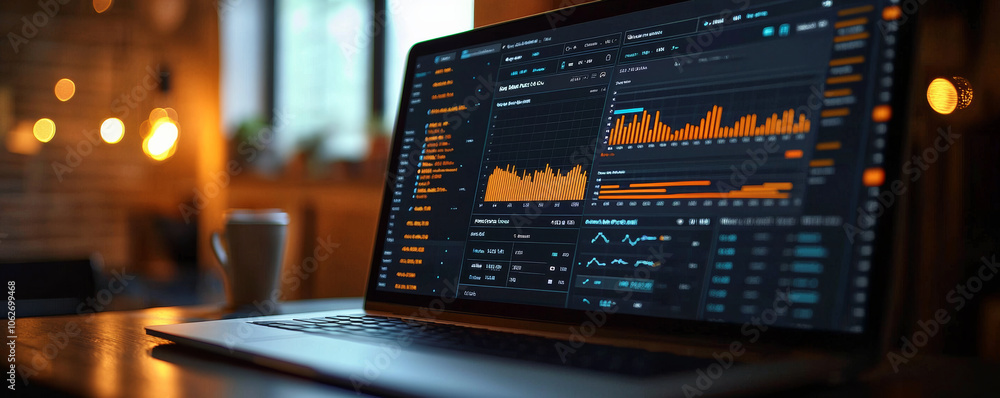 laptop displaying global e commerce dashboard with sales analytics ...