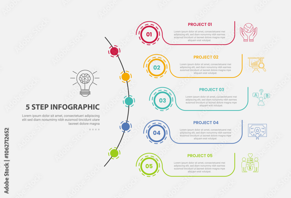 5 points template infographic outline style with 5 point step template ...