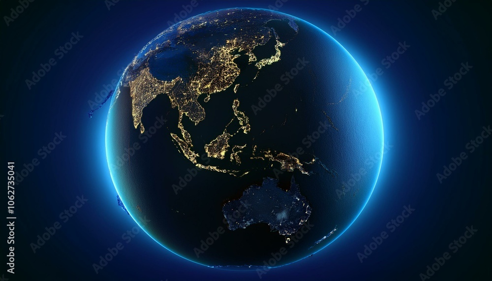 Dark earth globe with glowing details of city and human population ...