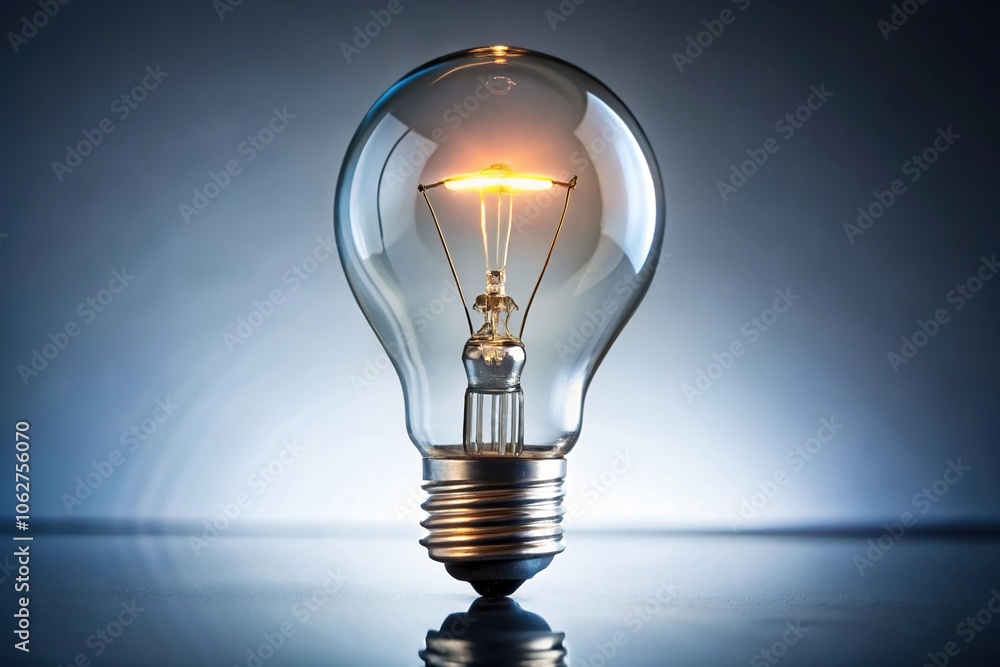 Clear incandescent light bulb with visible filament in forced ...