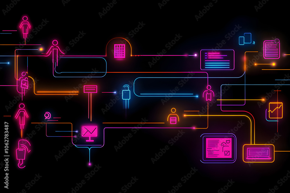 A modern and captivating neon light trails infographic displaying a ...