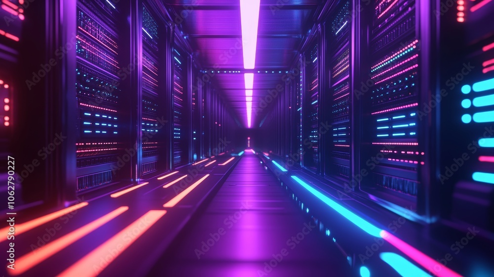 Web hosting services displayed on a futuristic background with glowing ...