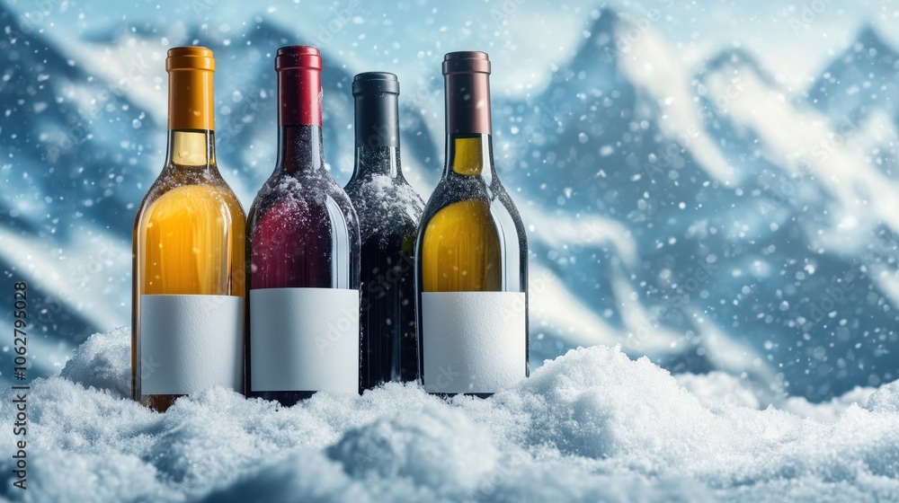 Wine bottle label template. Standart wine bottles, bottles sitting in ...