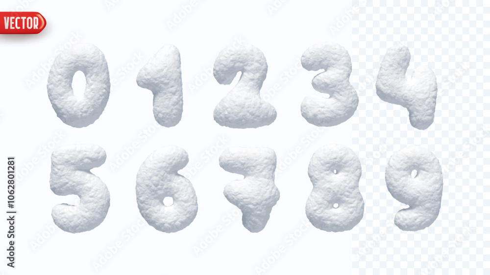 Winter Snow numbers realistic 3d design isolated on background. Set of ...