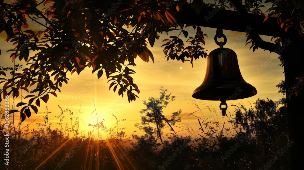 Photo & Art Print Backlit silhouette of a church bell ringing out ...