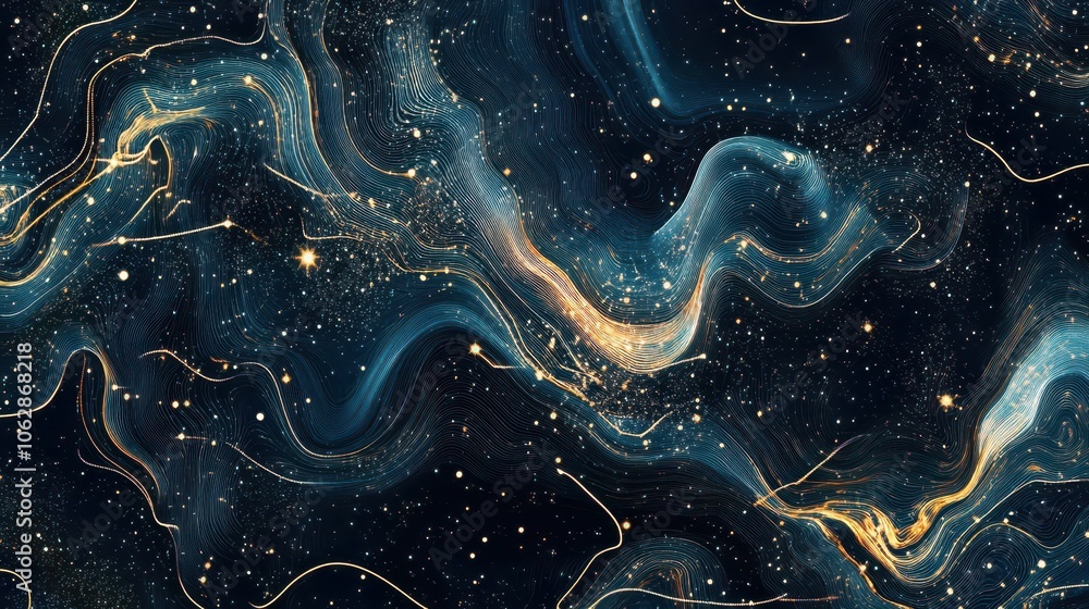 Celestial silk maps with constellation patterns and starlight curves ...