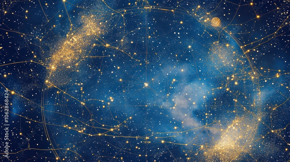 Celestial silk maps with constellation patterns and starlight curves ...