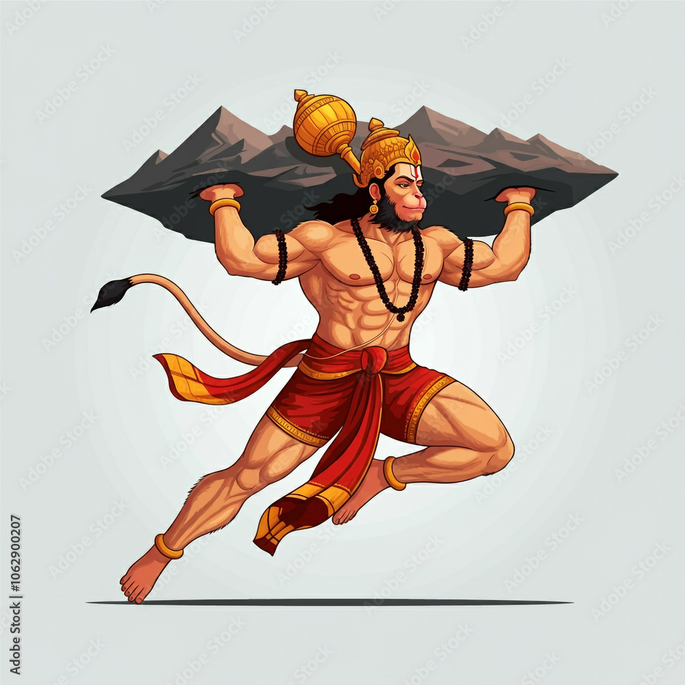 Lord Hanuman carrying the Sanjeevani mountain, symbolizing strength ...