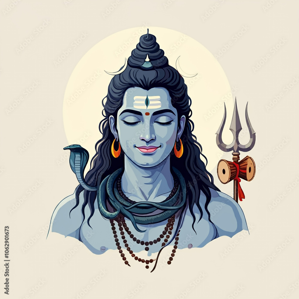 Lord Shiva with trident and snake, representing transformation ...