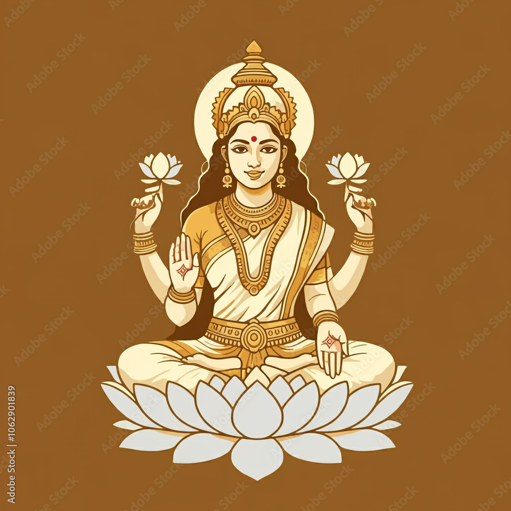 Goddess Lakshmi seated on a lotus, symbolizing wealth, fortune, and ...