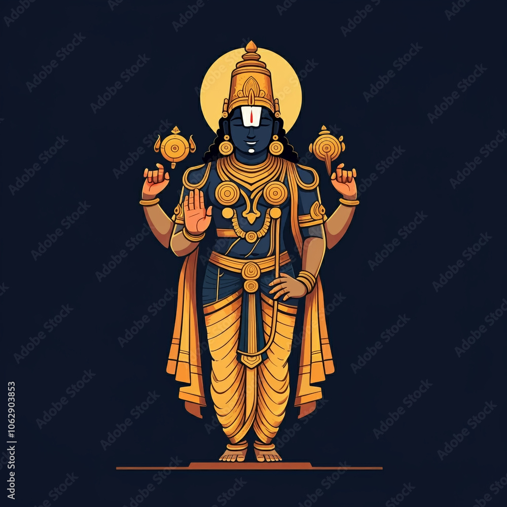 An elegant depiction of Lord Balaji (Venkateswara), known as the deity ...