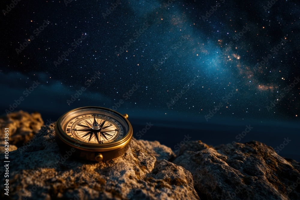 A compass set against a starry night sky, symbolizing guidance, destiny ...