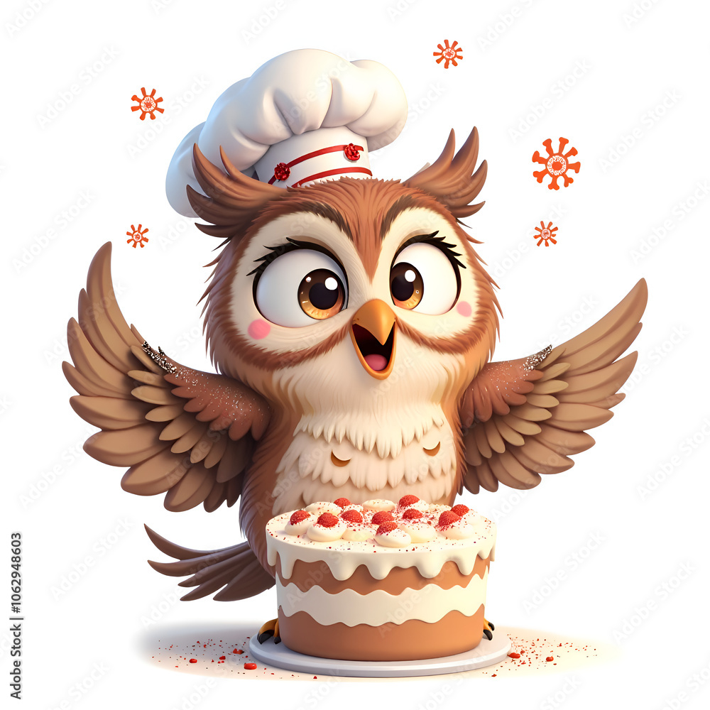 This joyful owl chef brings sweet pastries to life with creativity and ...