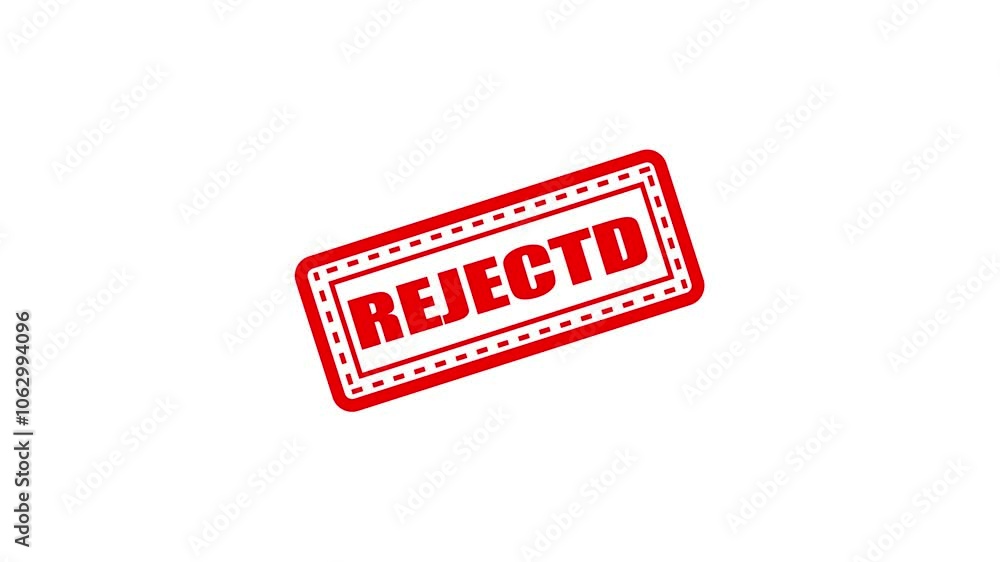 Grunge red rejected square rubber seal stamp zooming in on a white ...